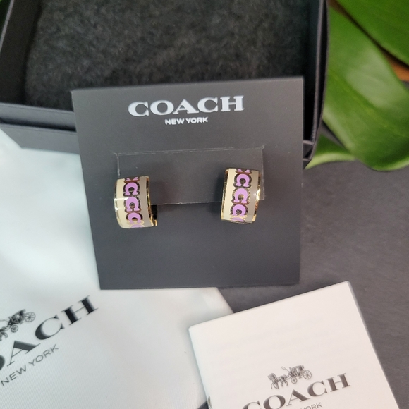 Coach | Jewelry | Coach Ny Signature Gold Emeral Purple White Hoops ...